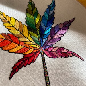 Embroidered Hoop Art Rainbow Marijuana Leaf | Etsy