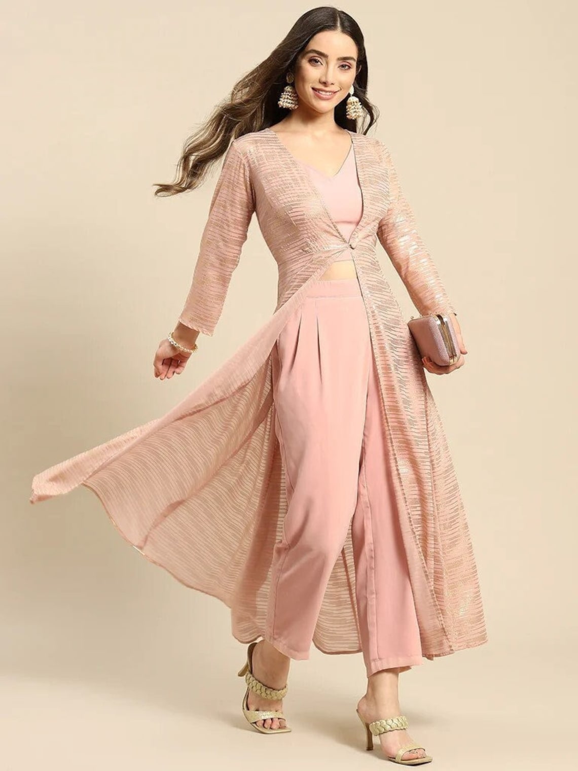 Women Crop Top With Pants and Shrug Set Indo Western Ethnic - Etsy