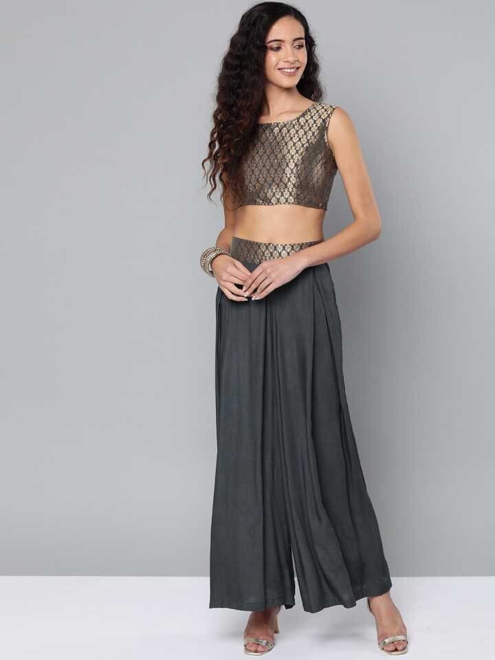 Designer Indian Crop Top Palazzo And Long Jacket Set For Etsy