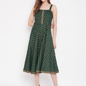 Designer Indian Shoulder Strap Flared Midi Dress Foil Print - Etsy UK