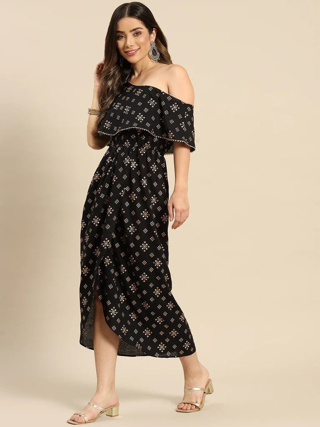 Designer Indian Dhoti Dress Women Metallic Print One Shoulder - Etsy