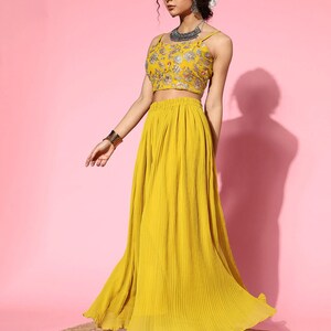 Women Elegant Mustard Self-design Top With Solid Palazzos, Indo Western ...