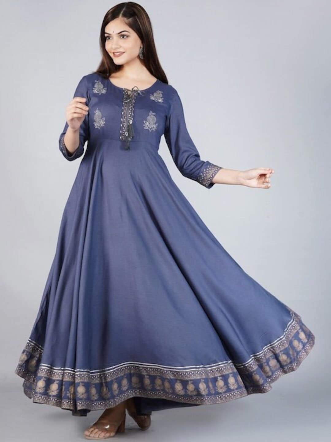 Blue Thread Work Anarkali Kurti for Women, Indian Dress, Indo Western ...