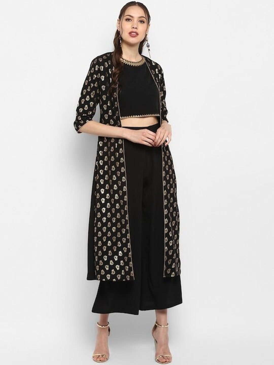 Women Crop Top With Palazzo And Shrug Set Indo Western Ethnic Set For