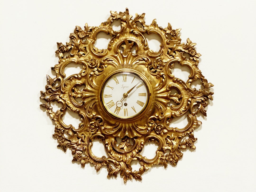 Vintage Mid-century Modern Gold Ornate Baroque Wall Clock by Syroco - Etsy