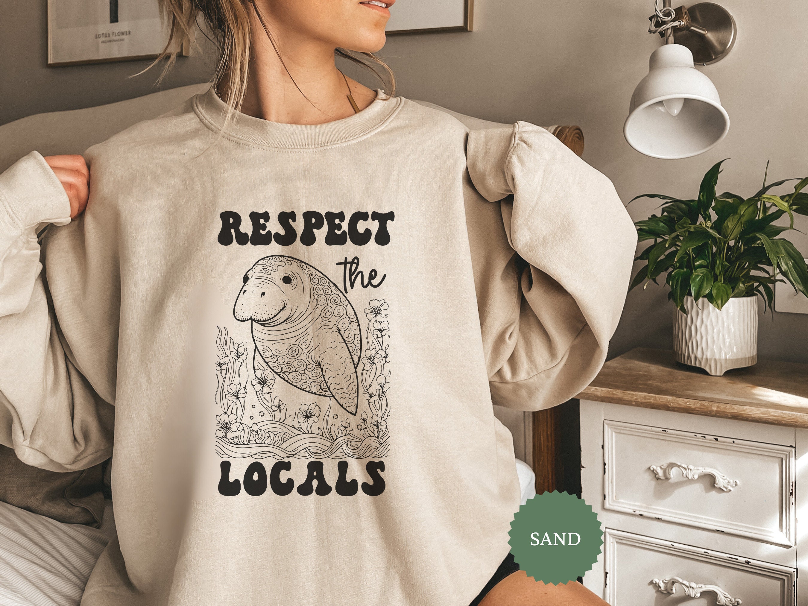 Cute Manatee Sweatshirt, Respect the Locals Sweater, Ocean Inspired ...