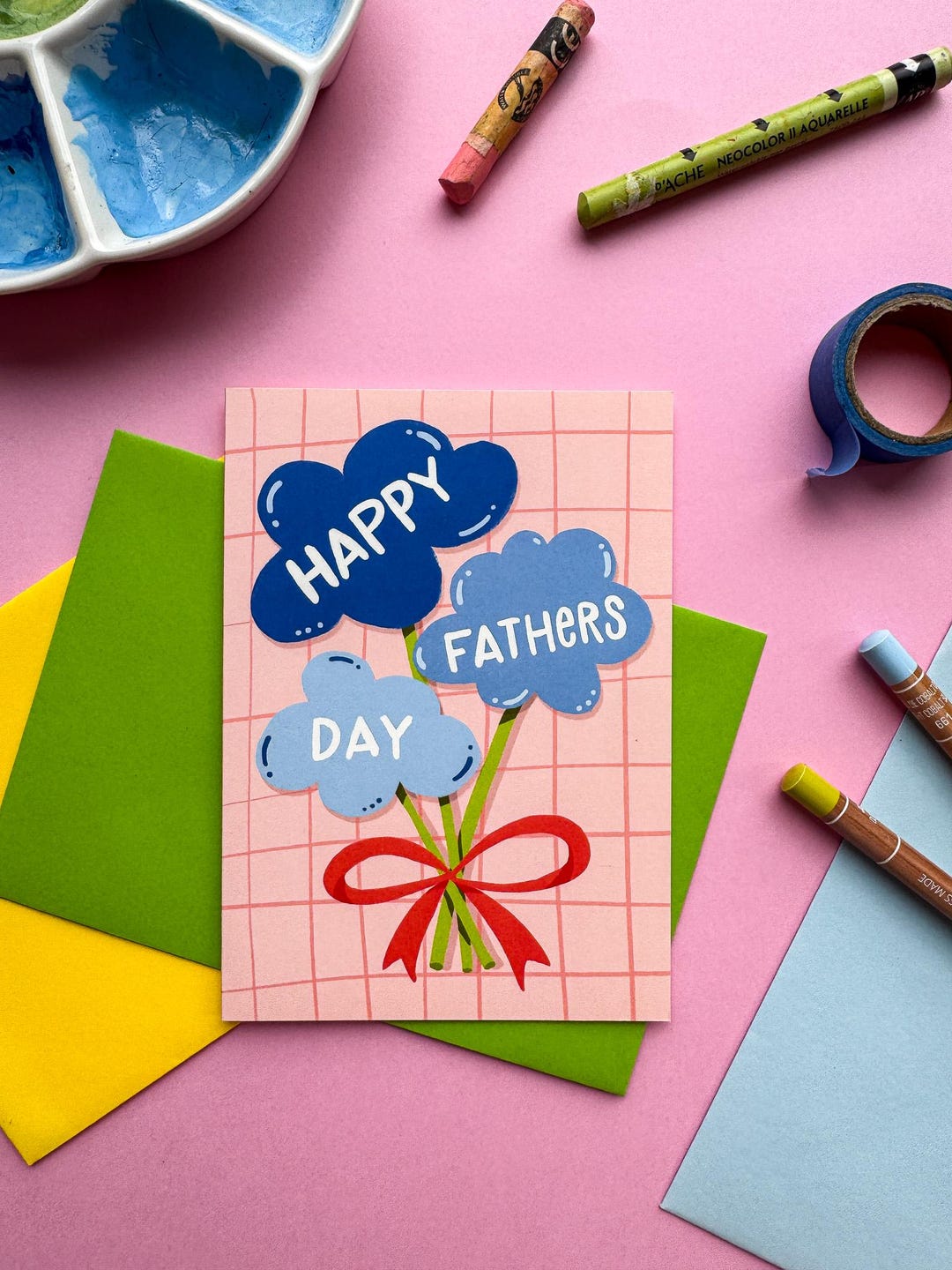 Father's Day Card: Blue Flower Bouquet, Original Illustration - Etsy