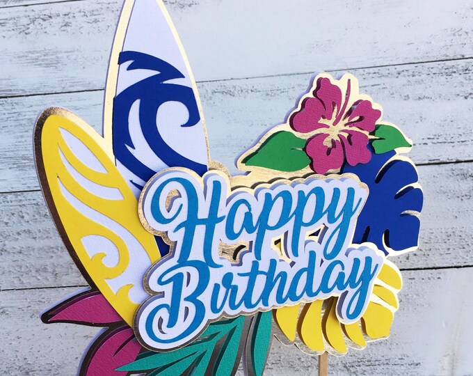 Tropical Cake Topper, Surf Cake Topper, Beach Party, Surfer Party ...