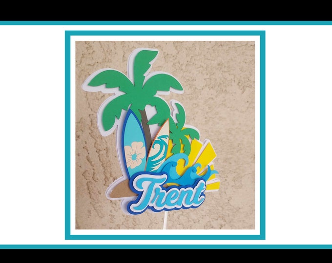 Surf, Beach, Ocean Cake Topper, Tropical Wave Party Decoration, Surfing ...