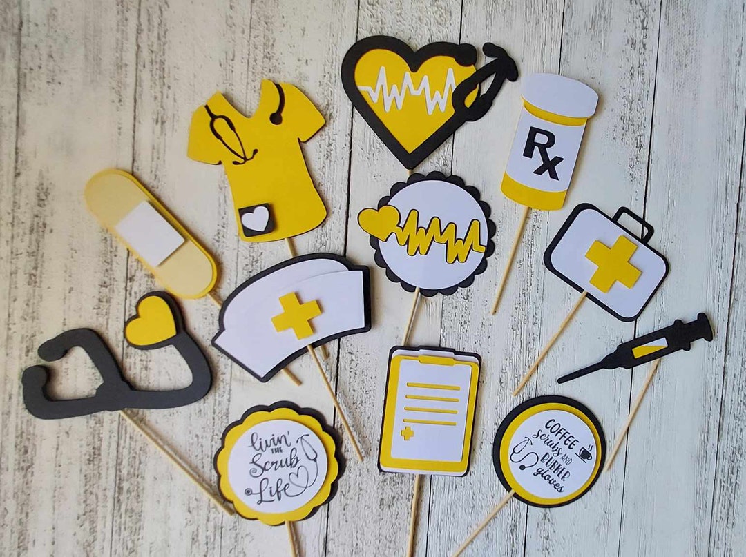 YELLOW Nurse Cupcake Toppers, Medical Cupcake, Nurse Graduation Party ...