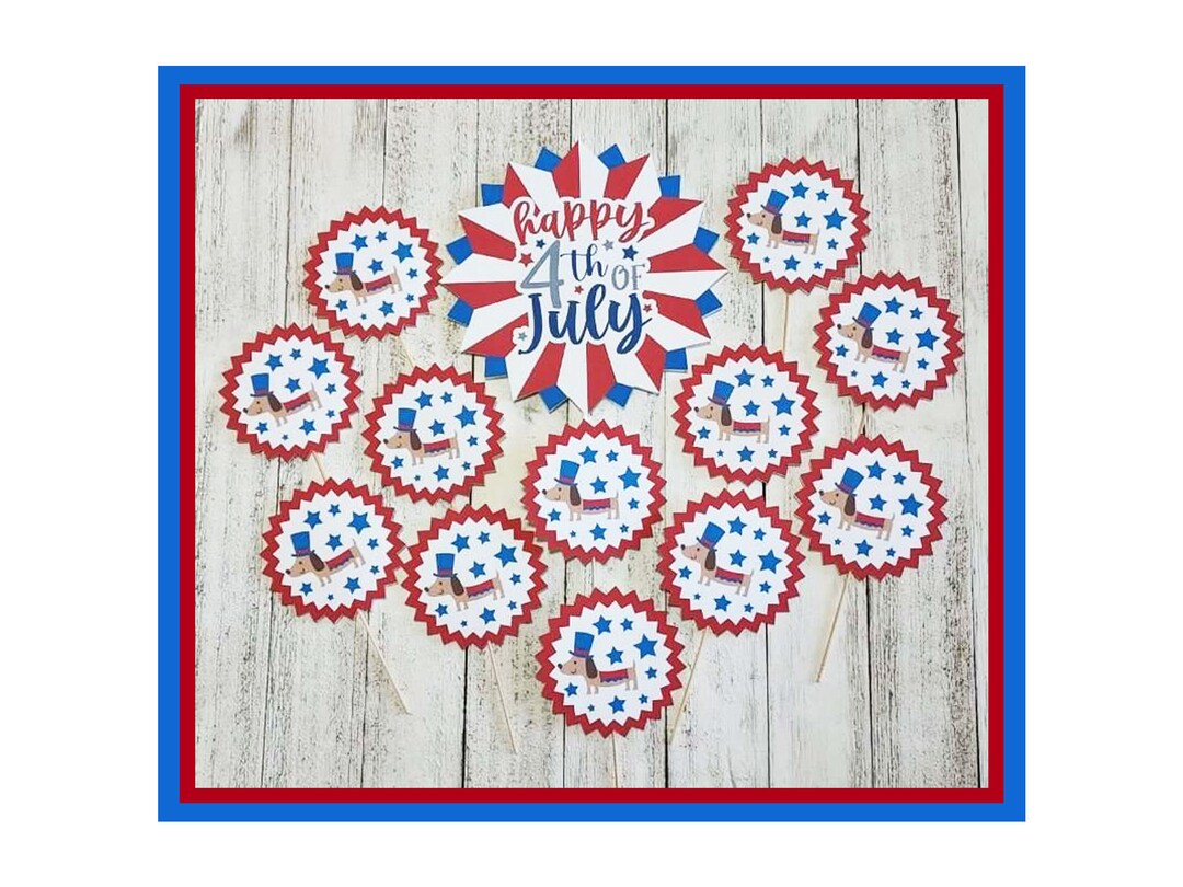 4th of July Cupcake Toppers & Cake Topper Set, Fireworks Cake Topper ...