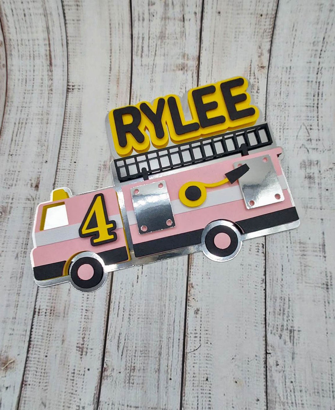 Pink Firetruck Cake Topper, Firewoman Cake Topper, Woman Firetruck ...