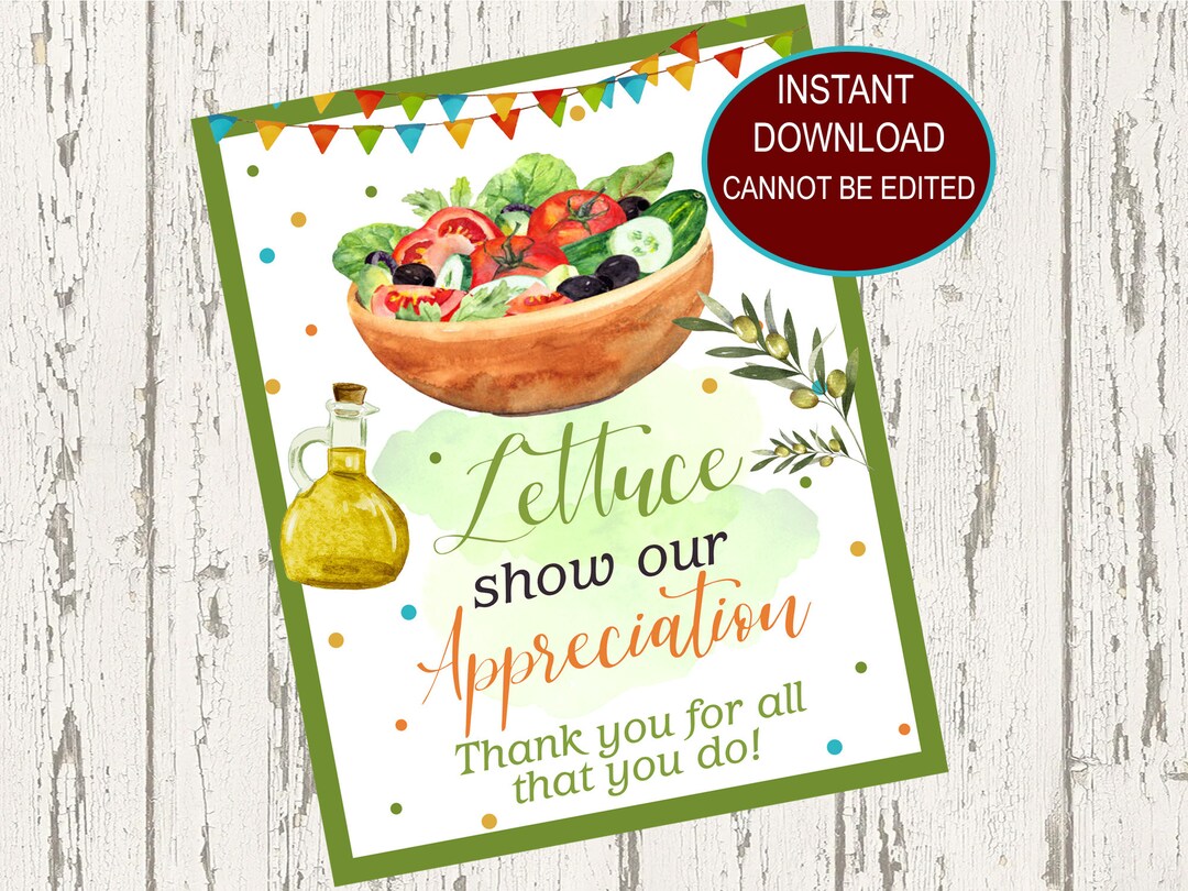 Salad Bar Sign,lettuce Show Our Appreciation-printable Sign for Salad ...