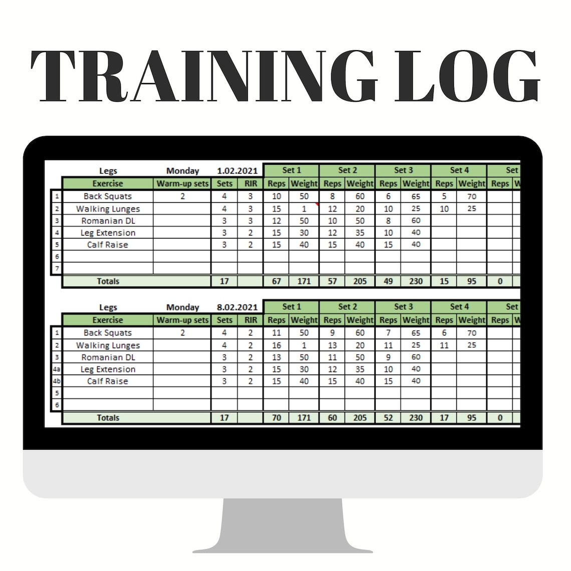 Advanced Training Log Template | Digital Workout Planner | Resistance ...