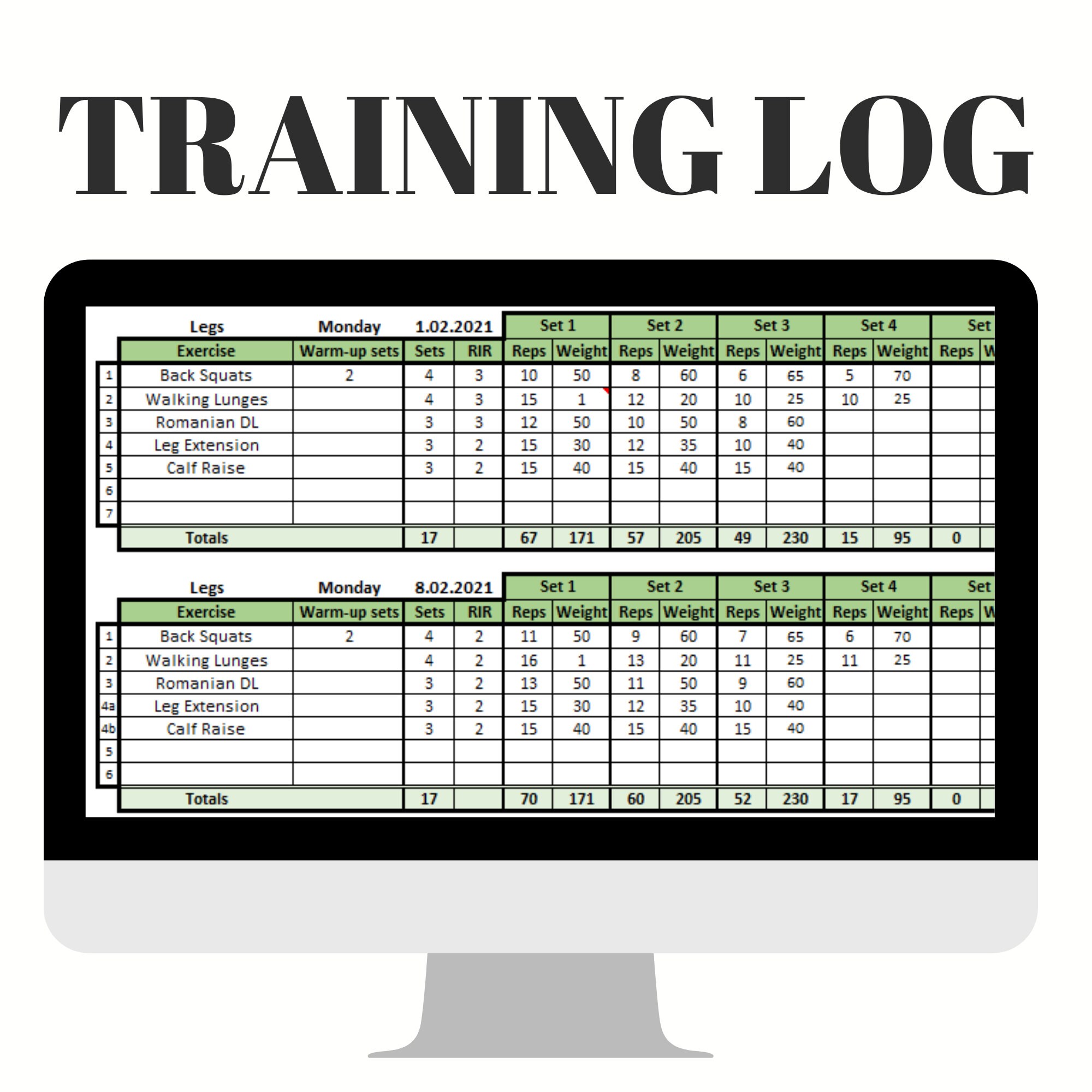Advanced Training Log Template | Digital Workout Planner | Resistance ...