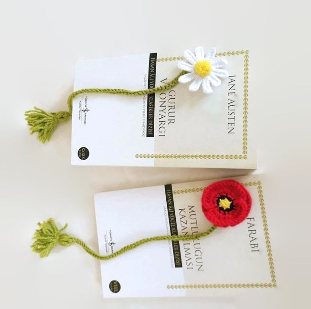 Daisy Poppy Crochet Bookmark, Handmade Knit Flower Bookmarks for Women ...