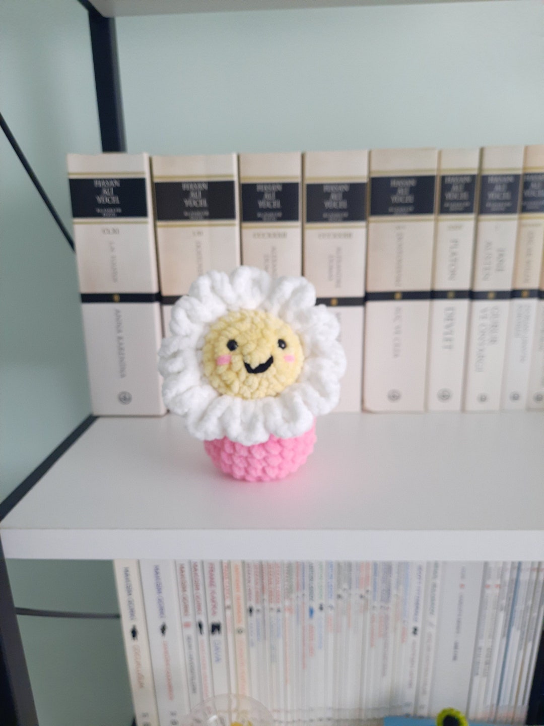 Kawaii Daisy Plushie Ornament, Crochet Flower in a Pot, Desk Decor for ...