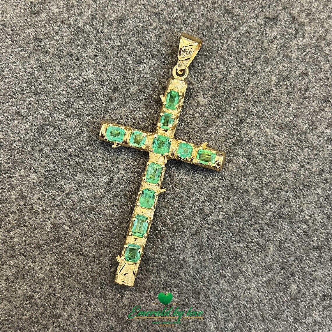 Opulent 18k Yellow Gold Cross Pendant With Genuine Colombian Square ...