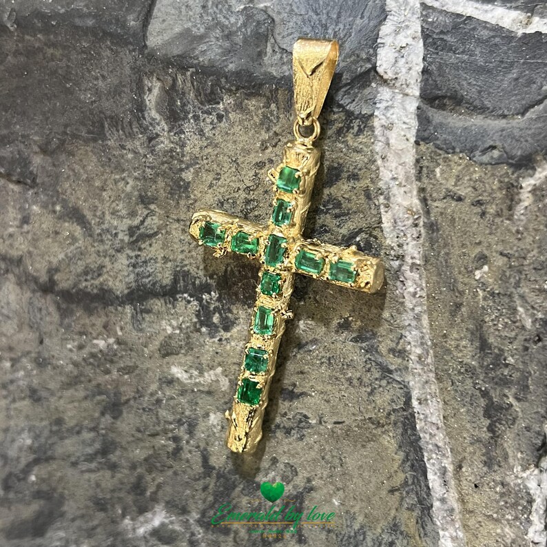 Stunning Yellow Gold Cross Pendant With Authentic Colombian Emeralds - Etsy