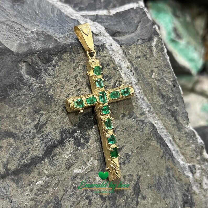 Stunning Yellow Gold Cross Pendant With Authentic Colombian Emeralds - Etsy