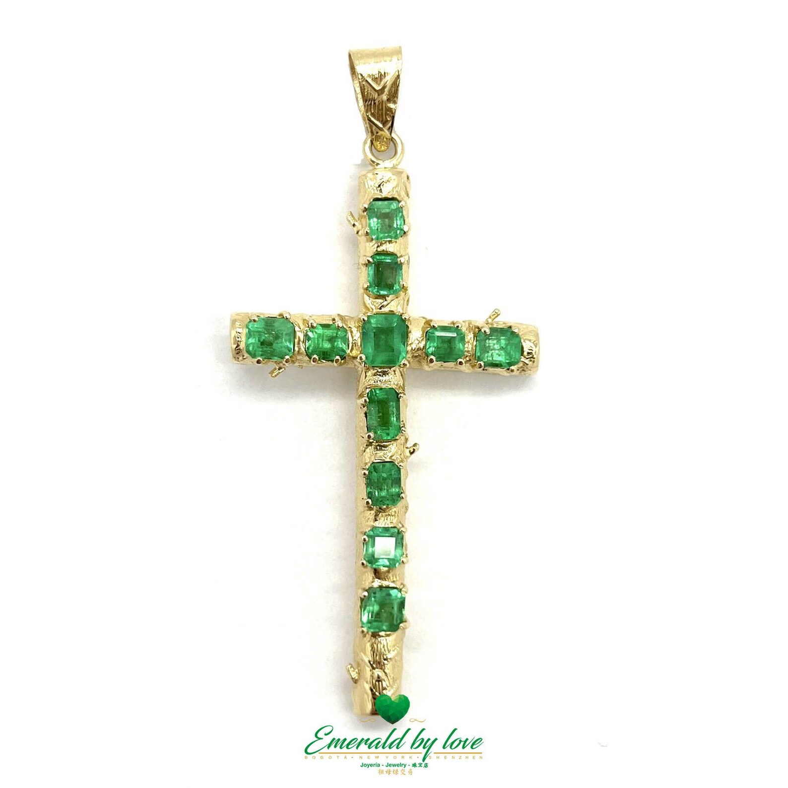 Intriguing 18k Yellow Gold Cross Pendant With Genuine Colombian Square ...
