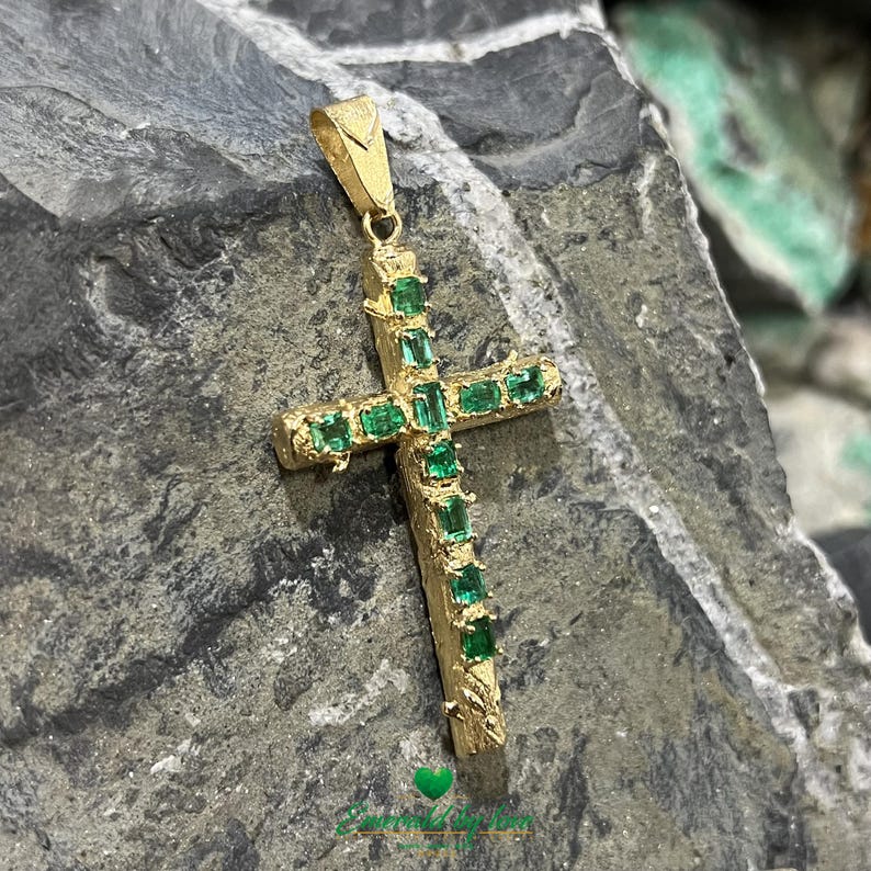 Stunning Yellow Gold Cross Pendant With Authentic Colombian Emeralds - Etsy