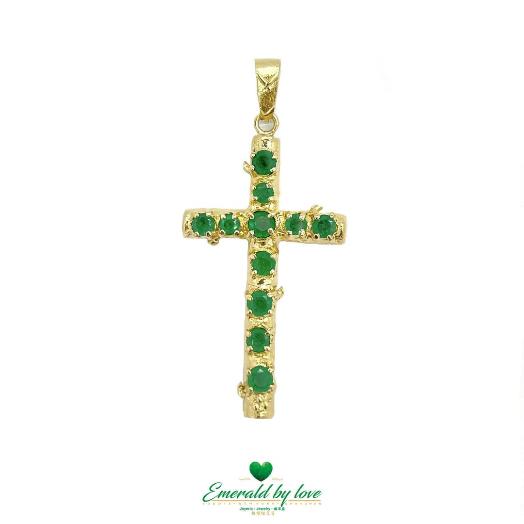 Exquisite 18k Yellow Gold Cross Pendant With Natural Colombian Emeralds ...