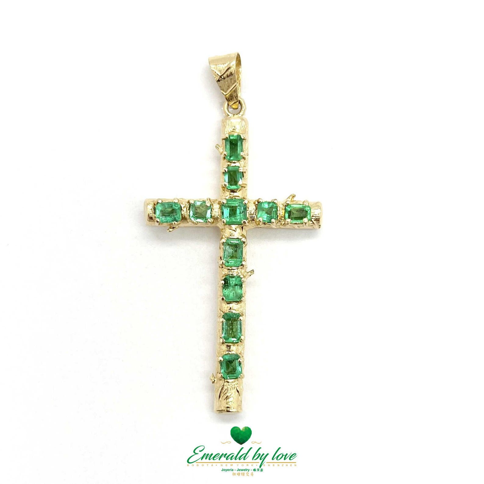 Opulent 18k Yellow Gold Cross Pendant With Genuine Colombian Square ...