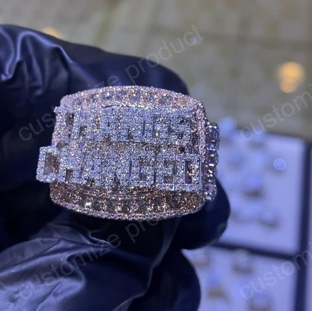 Full Name Customize Iced Out Letter Ring Moissanite Diamond Ring Hip ...