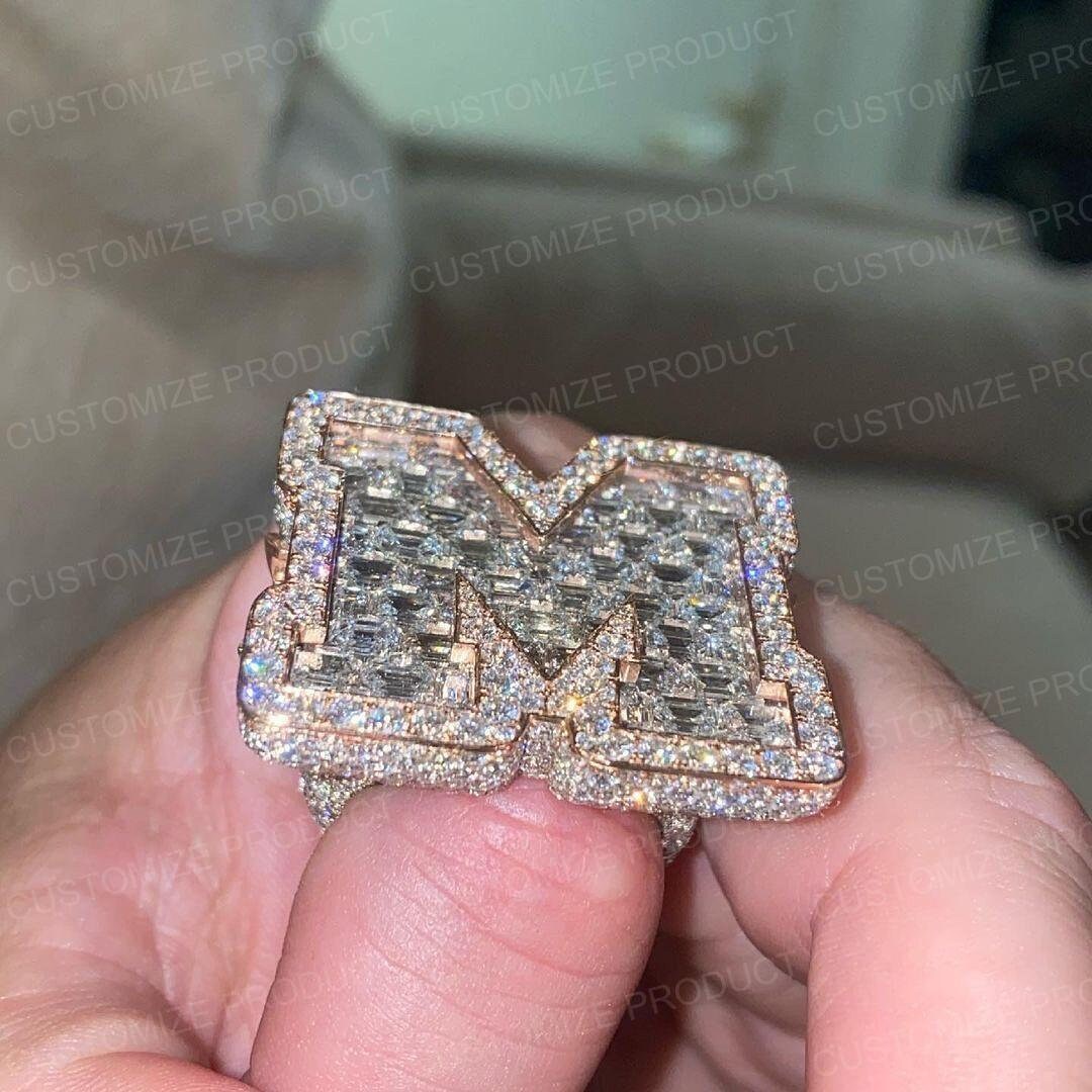 Single Customize Letter Birthday Wear Gift Moissanite Diamond Ring Hip ...