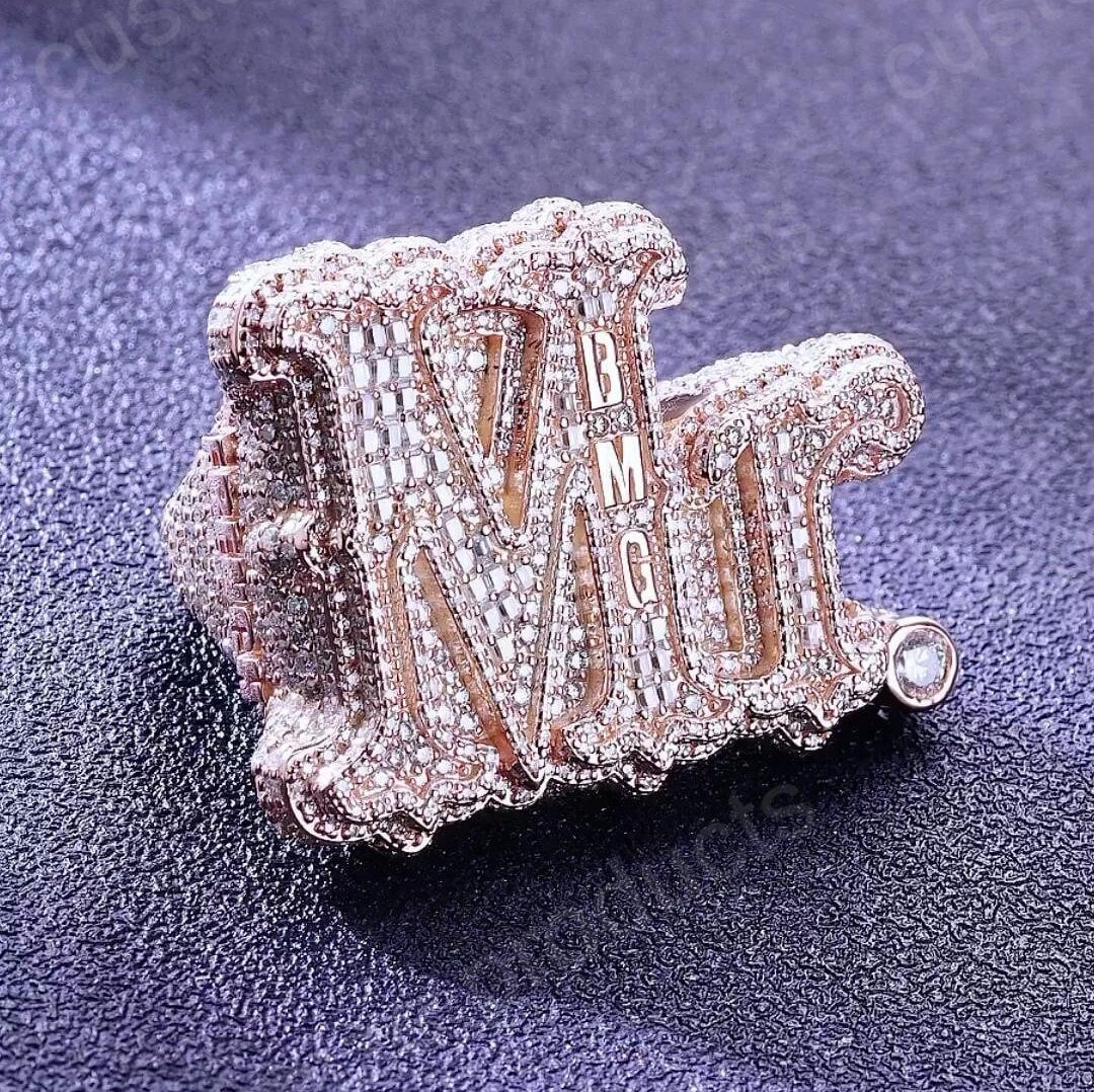 Two Any Letter Wedding Rapper Moissanite Diamond Ring Hip Hop Ring for ...