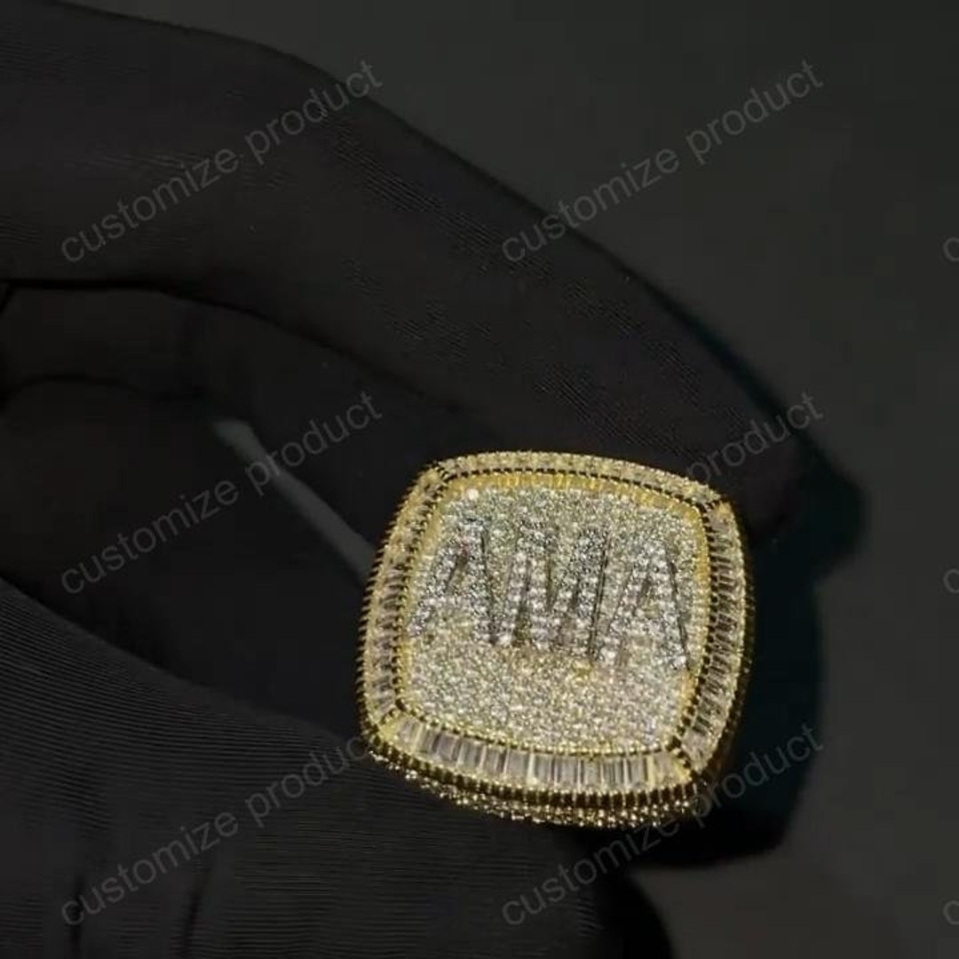 Customize Name and Letter Men's Ring Moissanite Diamond Ring Hip Hop ...