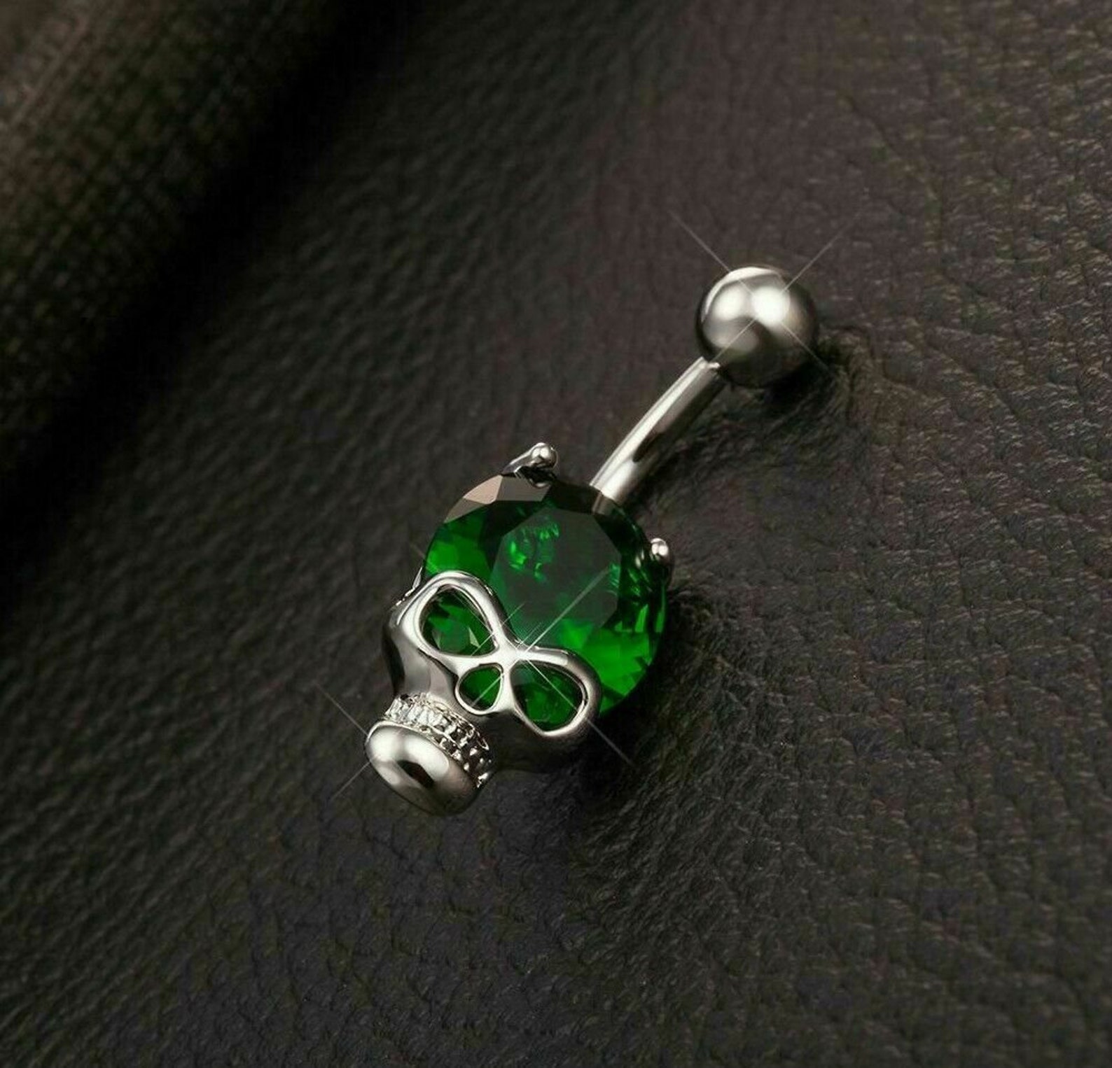 0.75 CT Green Emerald Navel Belly Button Ring Gothic Skull | Etsy