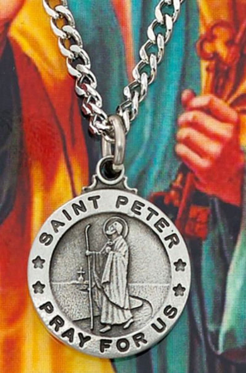 Saint Peter Pewter Medal and Laminated Prayer Card, 24" Chain - Etsy