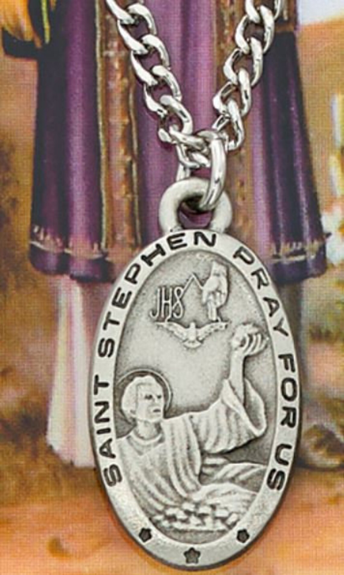 Saint Stephen Pewter Medal and Laminated Prayer Card, 24" Chain - Etsy