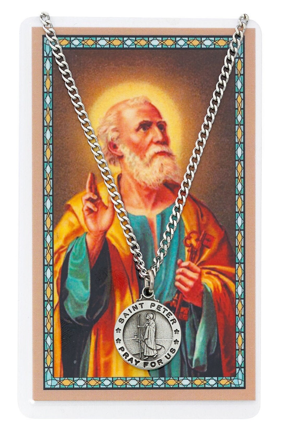 Saint Peter Pewter Medal and Laminated Prayer Card, 24" Chain - Etsy