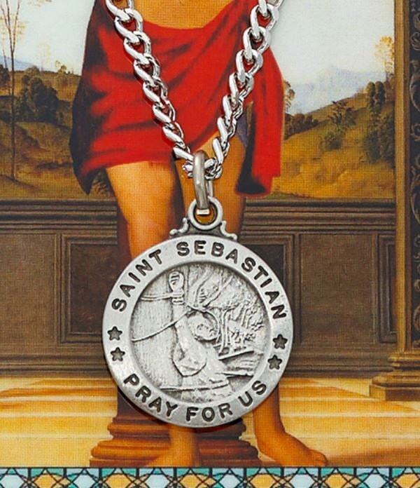 Saint Sebastian Pewter Medal and Laminated Prayer Card, 24" Chain - Etsy