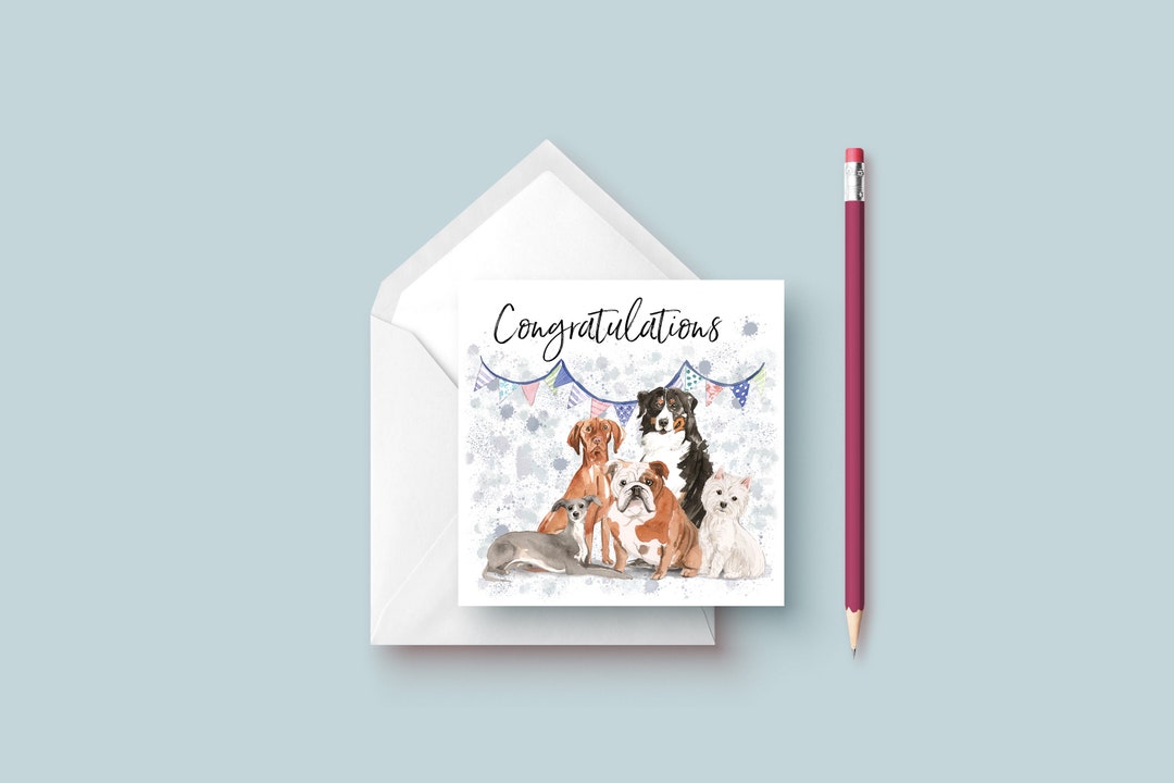 Congratulations Dog Card dog Lovers Card Dog Illustration on a 148mm ...