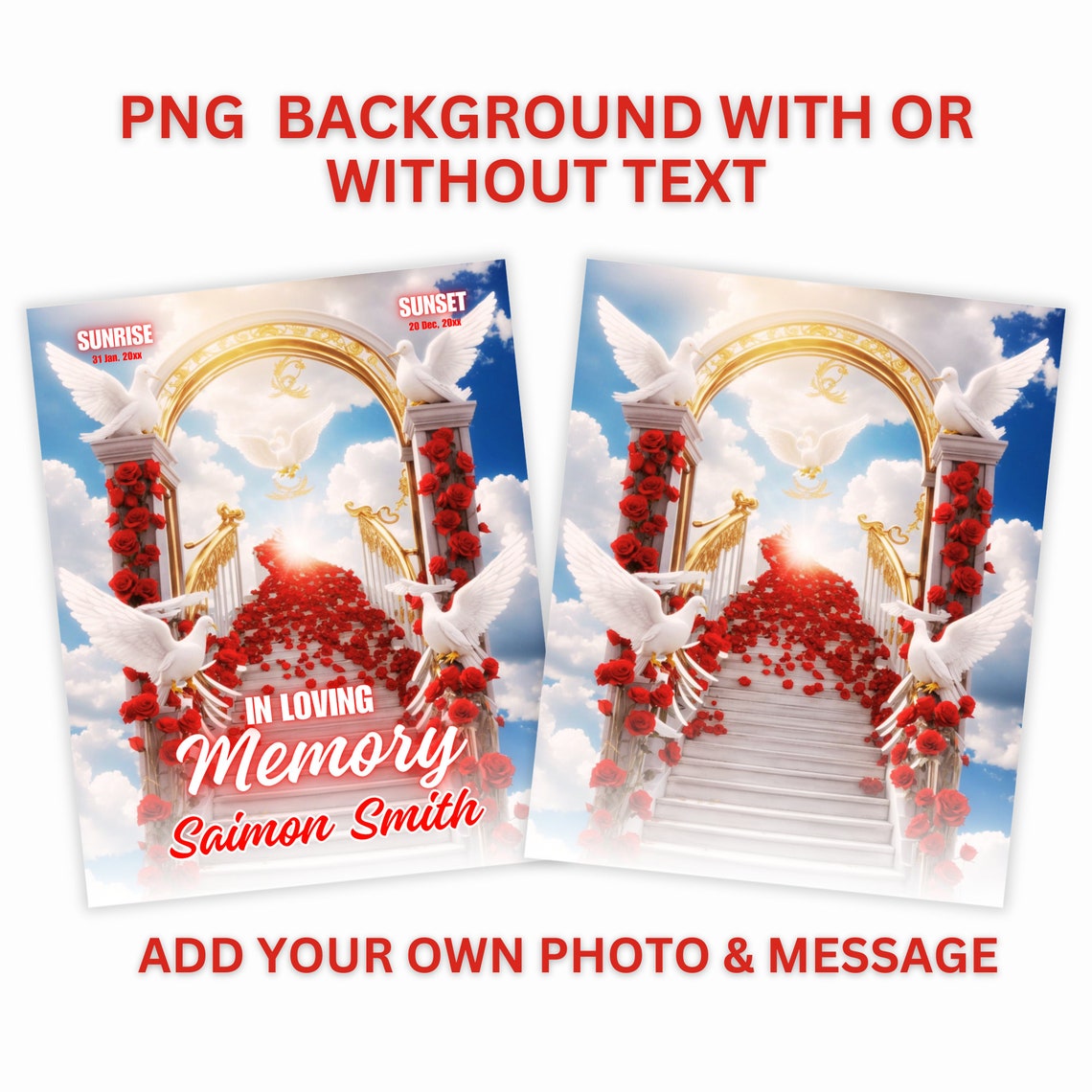 In Loving Memory PNG, Red Rose Heaven's Stairway Memorial Background ...