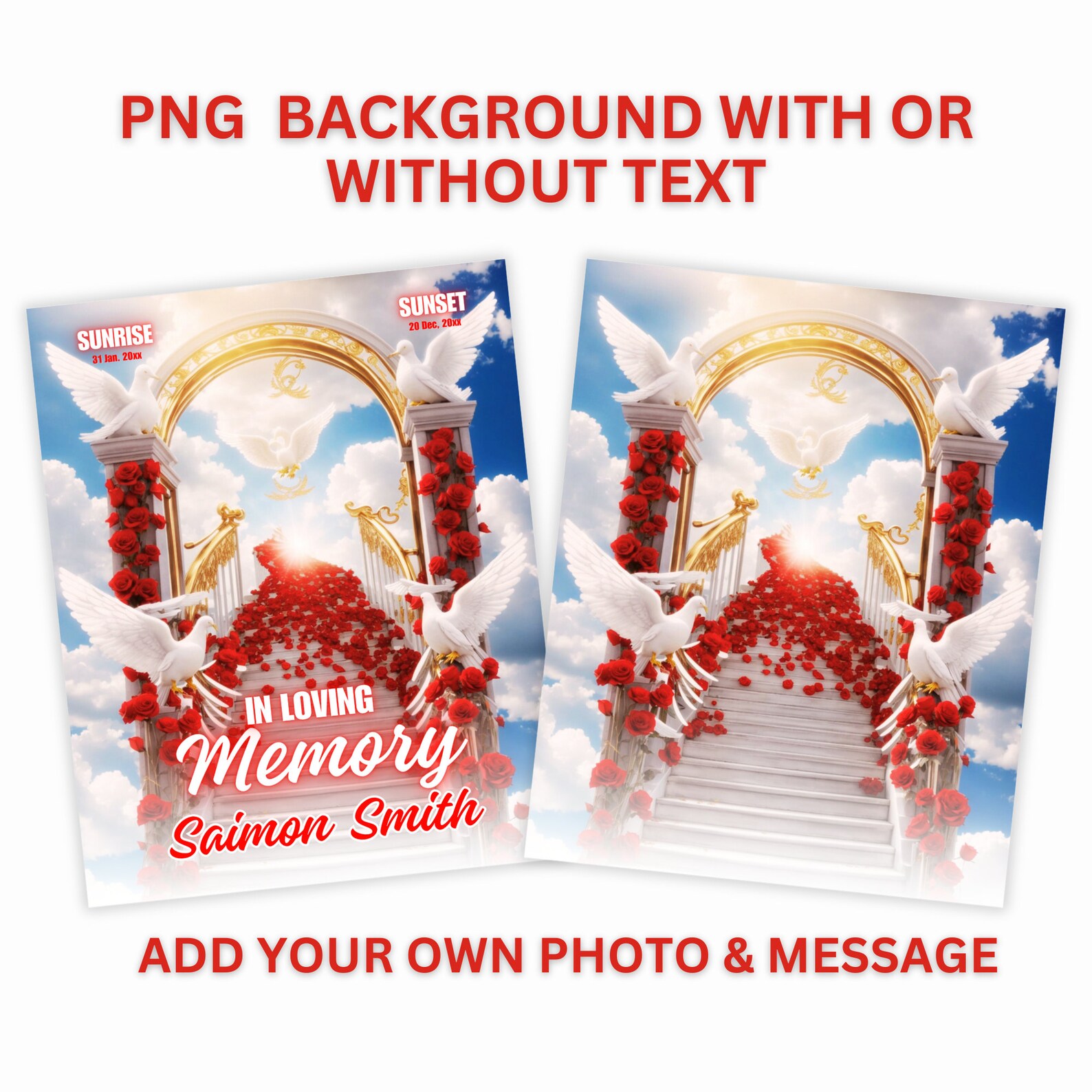 In Loving Memory PNG, Red Rose Heaven's Stairway Memorial Background ...