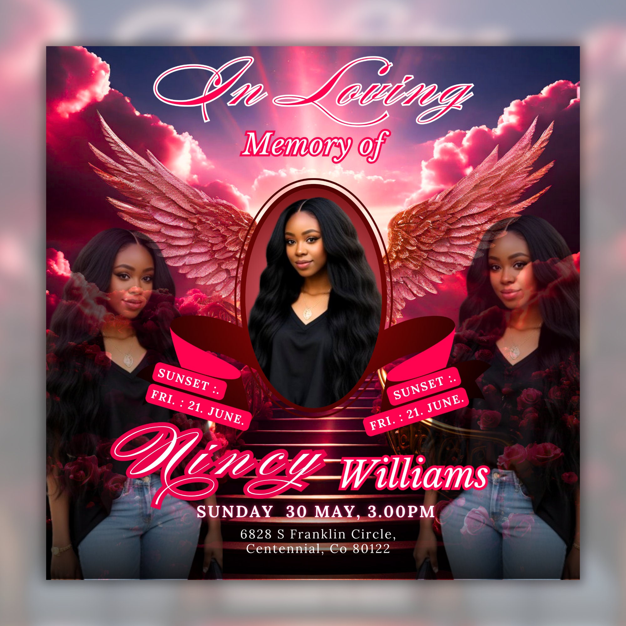 Pink Sky Funeral Memorial Announcement Invitation Flyer Memorial Flyer ...