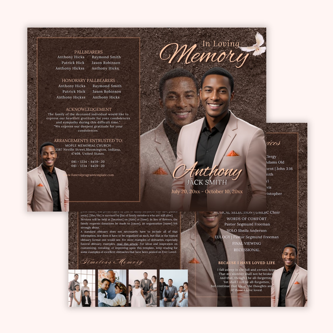 4-page Funeral Obituary Booklet Digital Download Canva Templatebi Fold ...