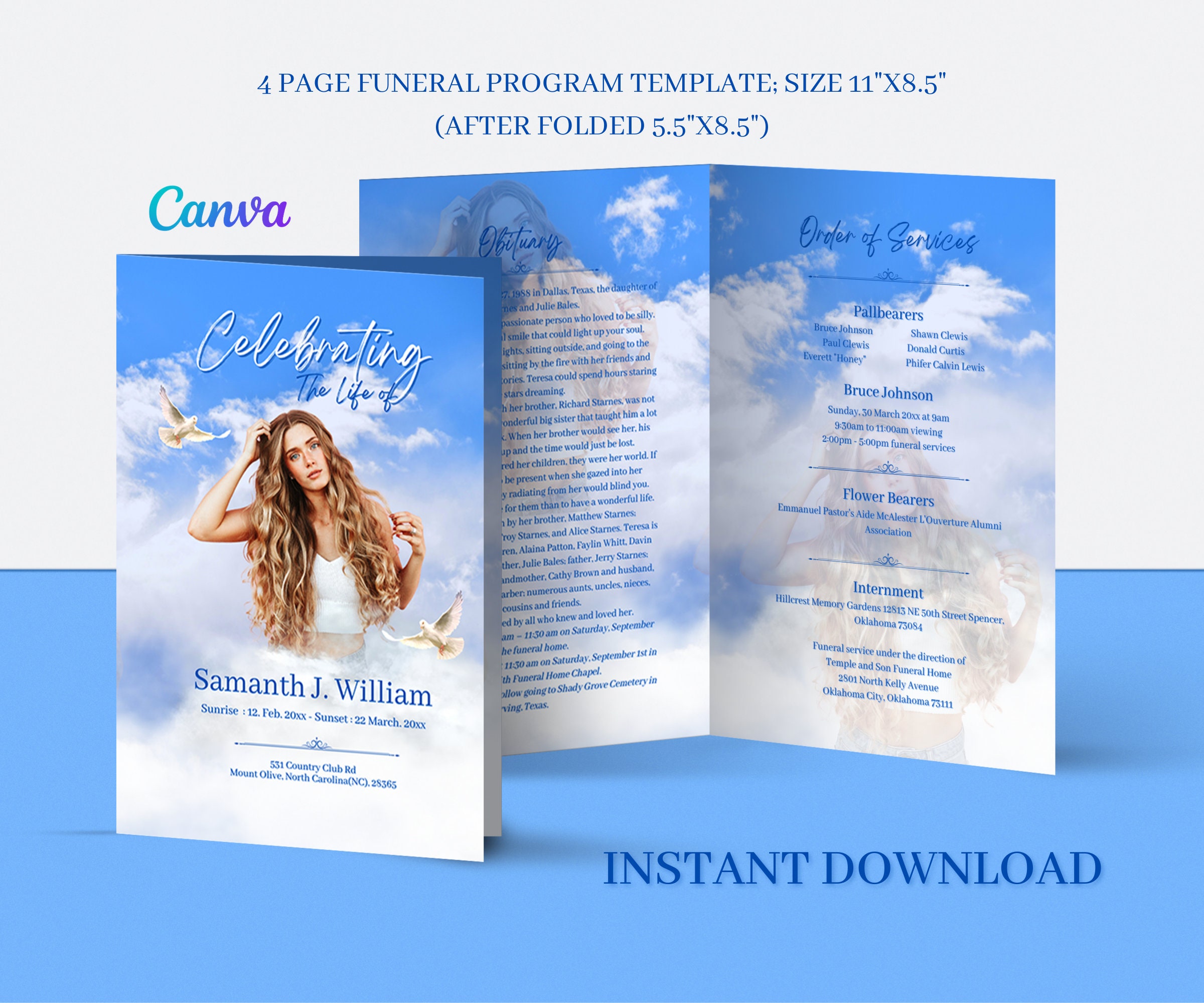 4 Page Funeral Program Template Canva Funeral Template - Etsy