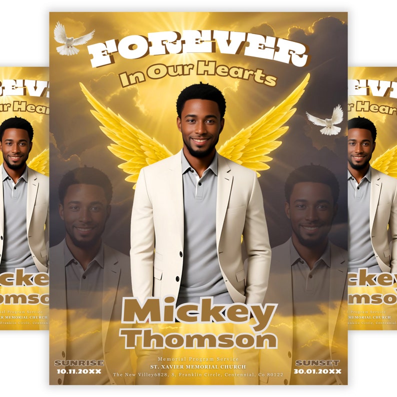 Yellow Black Heaven in Loving Memory Forever in Our Hearts Background ...