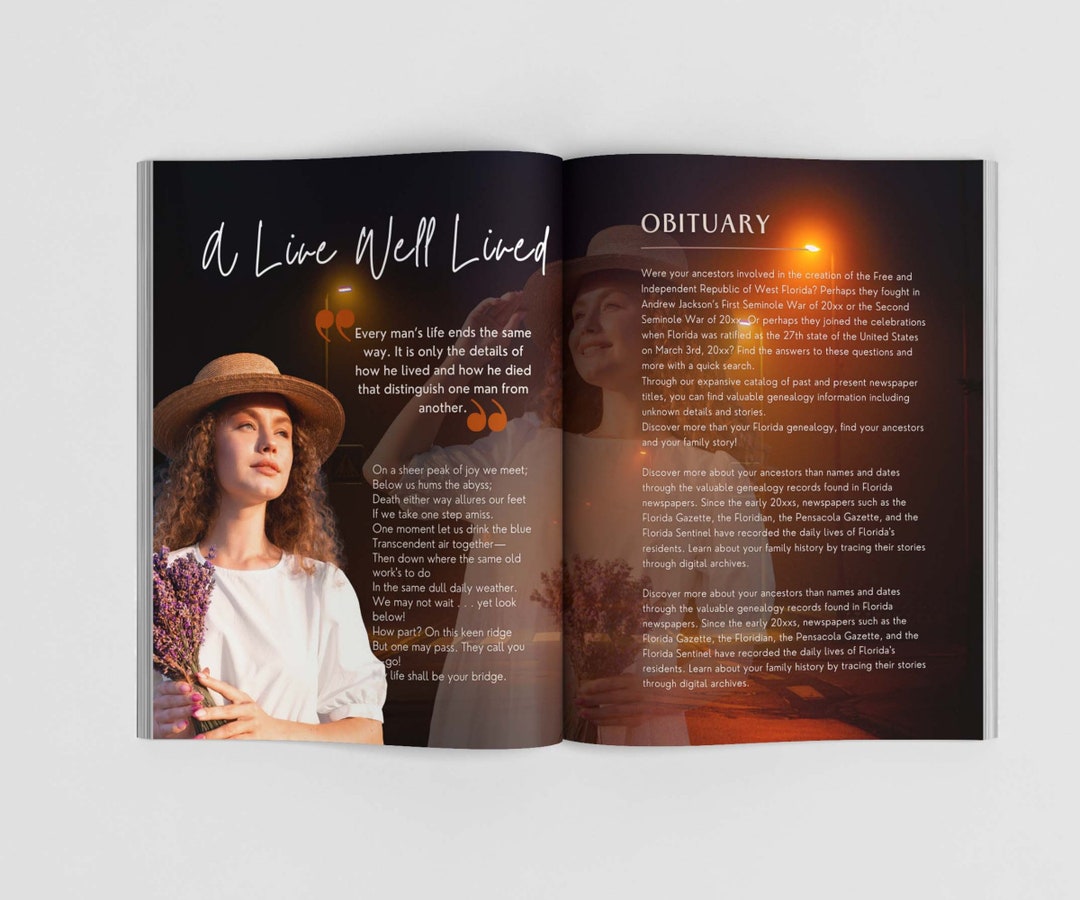 8 Page Magazine Style Funeral Program Template Celebration - Etsy