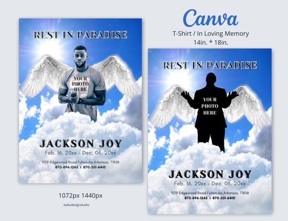 RIP Angel Wingstemplatememorial Rest in Peace Add Photo for - Etsy