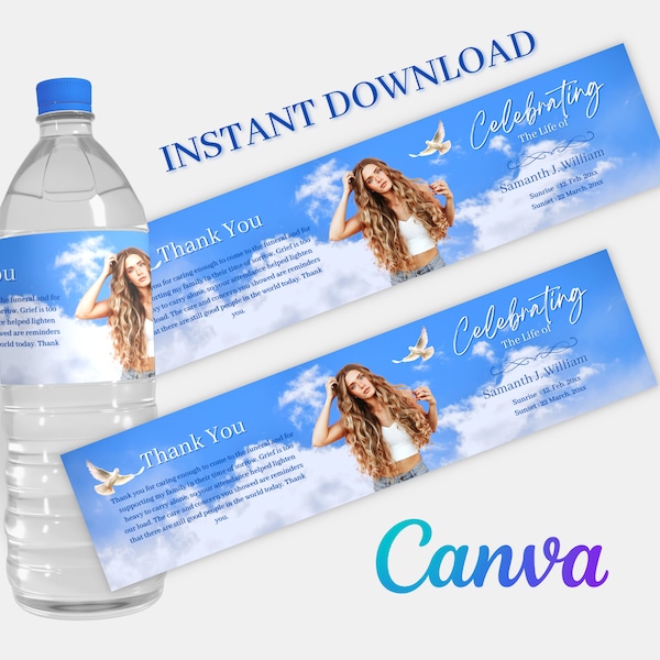 Water Bottle Labels Funeral Template - Etsy New Zealand