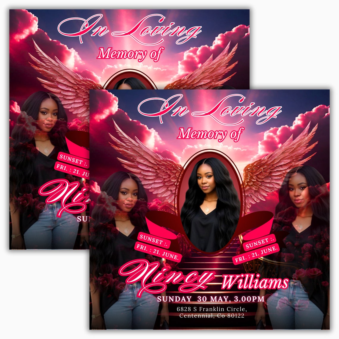 Pink Sky Funeral Memorial Announcement Invitation Flyer Memorial Flyer ...