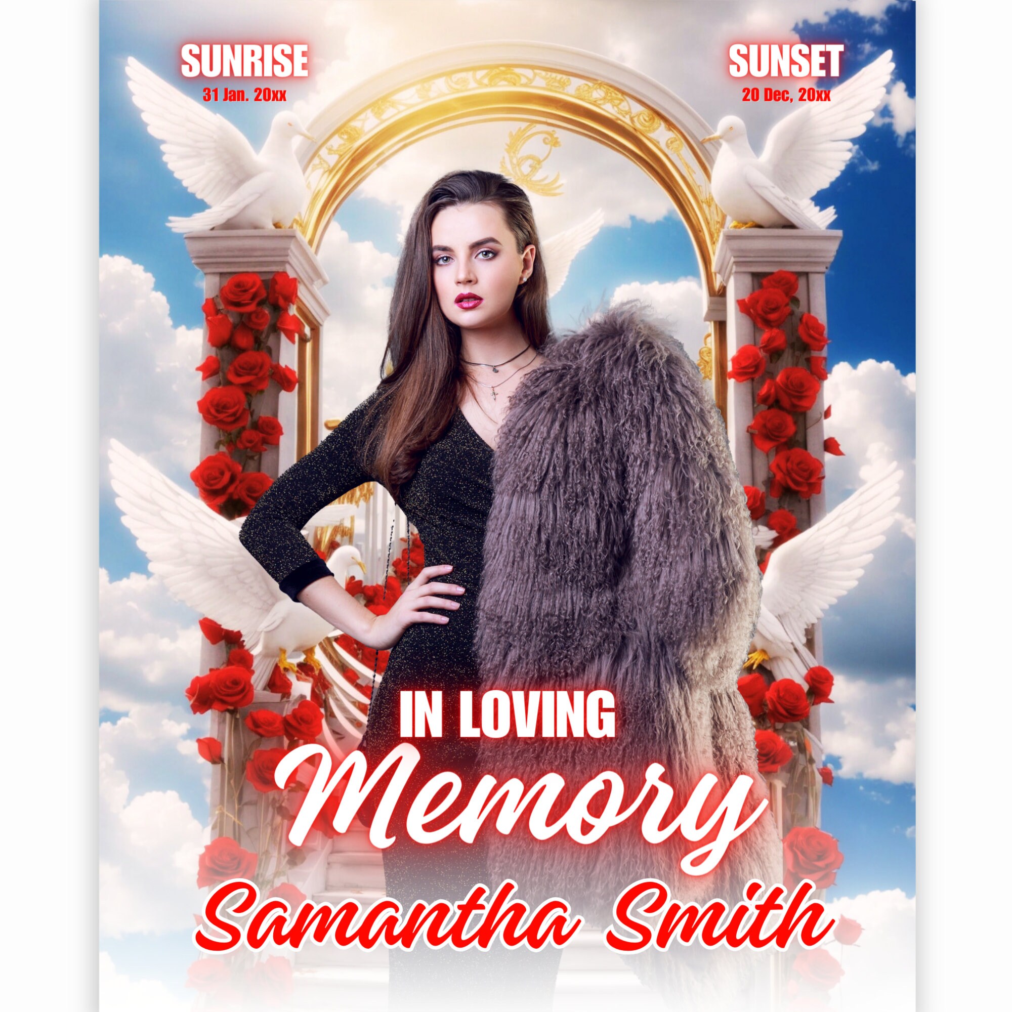 In Loving Memory PNG, Red Rose Heaven's Stairway Memorial Background ...