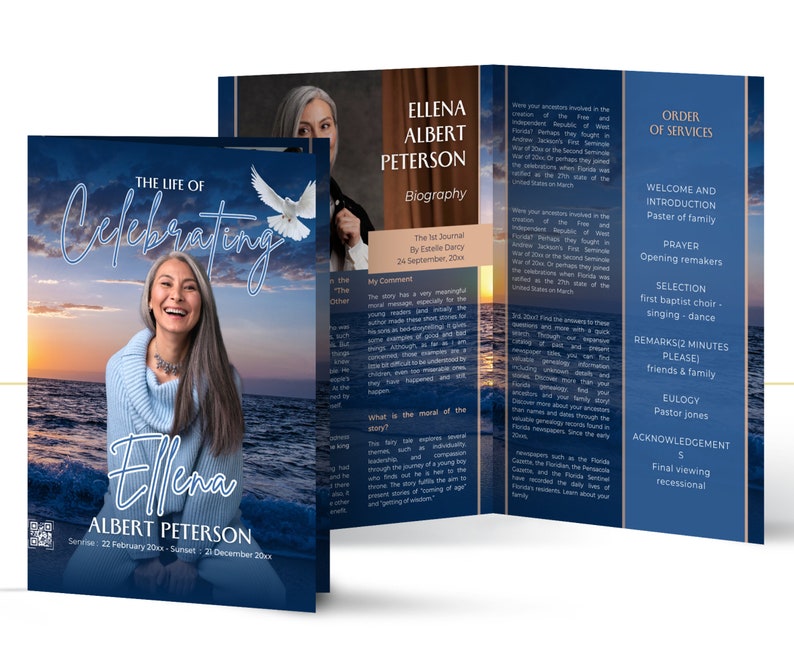Memorial Program 8 Pages, Obituary, Blue Sunset Cloud Funeral Program ...